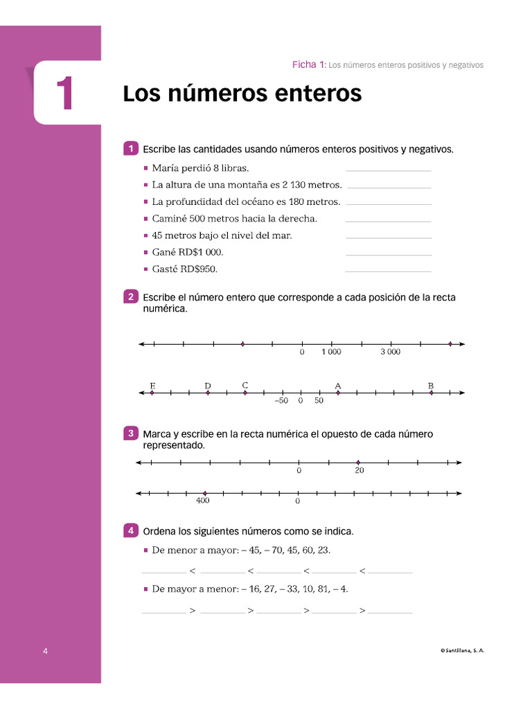 Práctica Números Enteros 1ro Secundaria | PDF