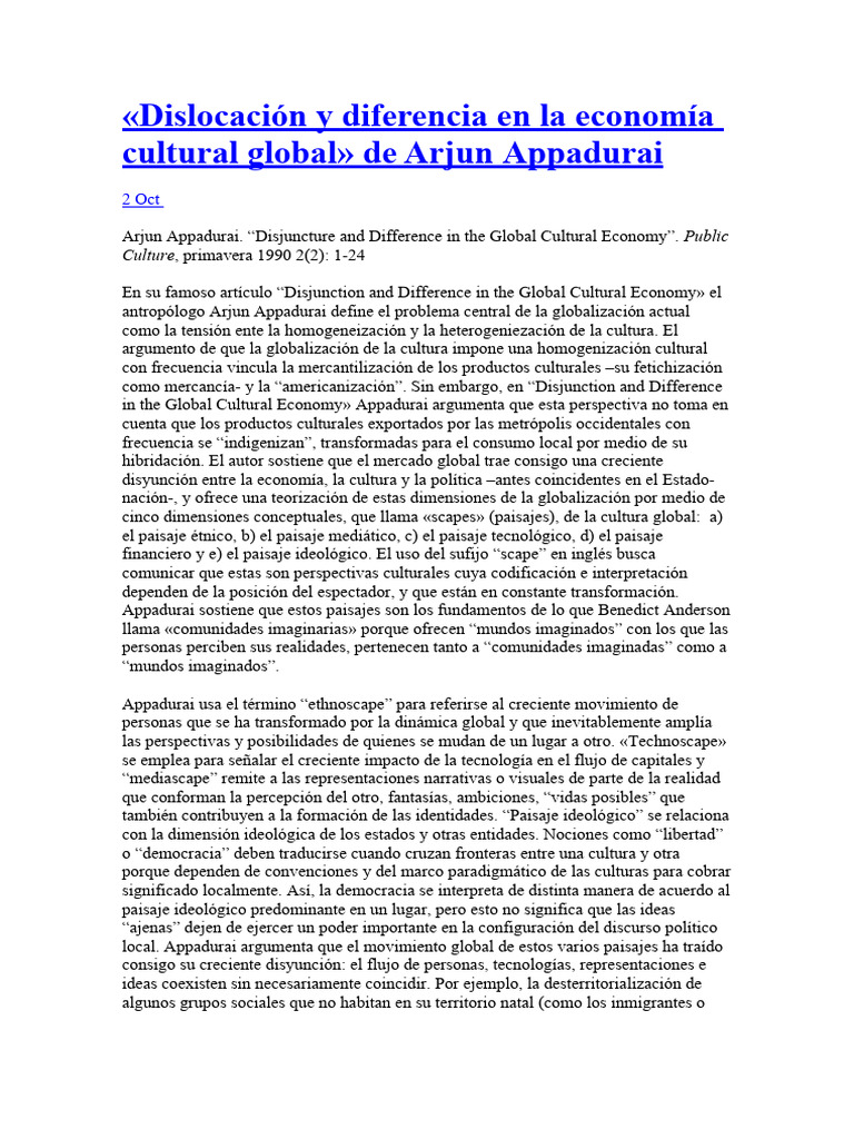 Ethnoscape y Mediascape en Globalización | PDF | Ideologías | Globalización