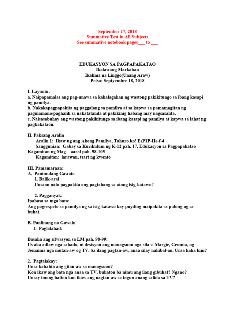 September 17, 2018 Summative Test in All Subjects See Summative ...