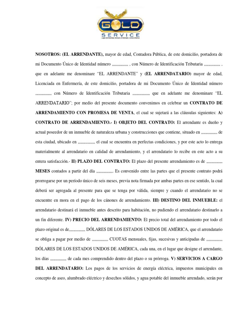 Contrato de Arrendamiento y Promesa de Venta | PDF | Ley común ...