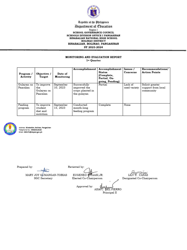 SGC Monitoring and Evaluation Report Q1 2023 | PDF | Agriculture | Food ...