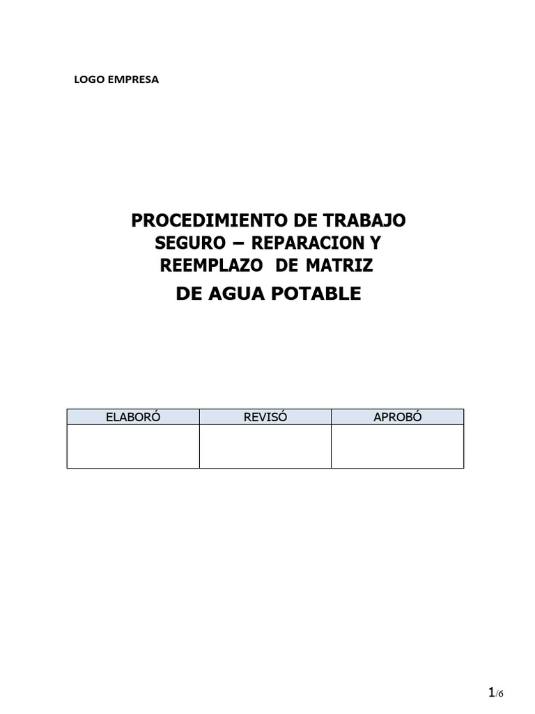 Procedimiento Seguro para Matriz de Agua Potable | PDF | Agua