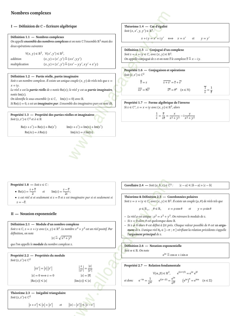 10resumé 3 Nombres Complexe | PDF