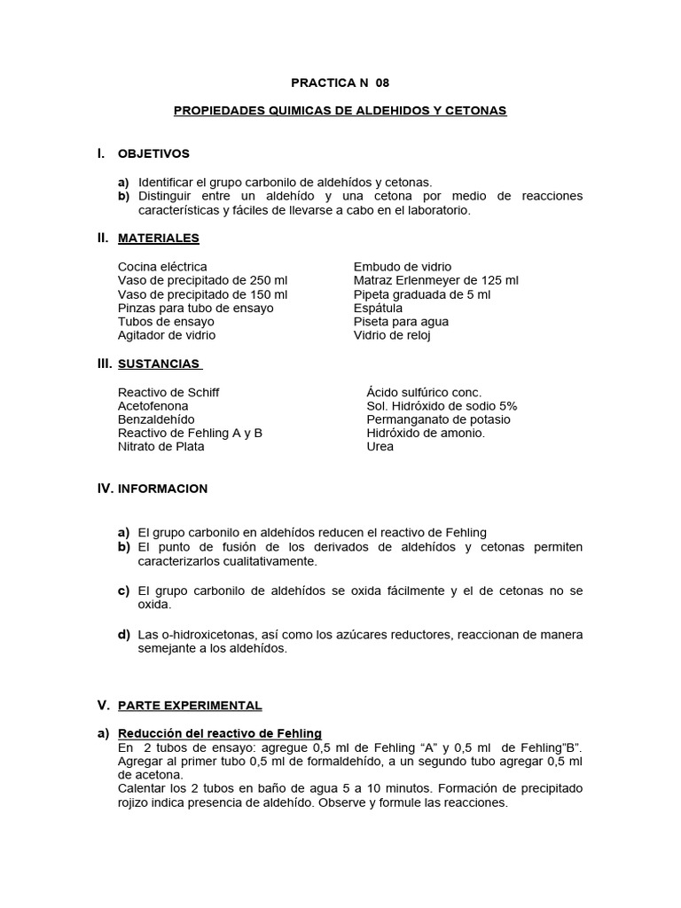 Pract 8 Aldehidos y Cetonas | PDF | Aldehído | Cetona