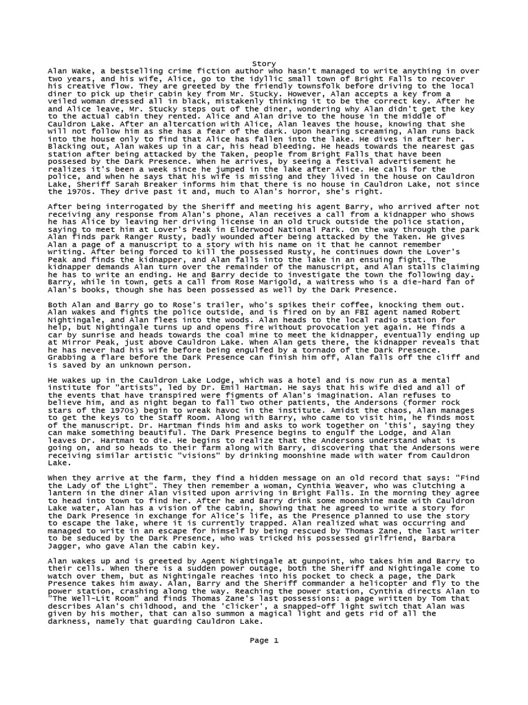 Alan Wake Story | PDF