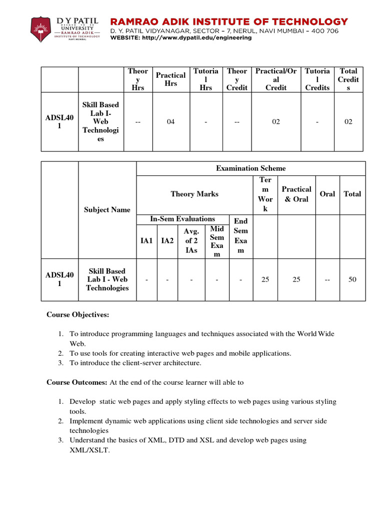 Se Sem 4 SKILL BASED WEB DEV Syllabus | PDF | Informática