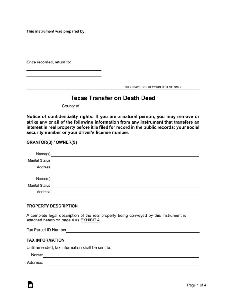 Texas Transfer On Death Deed | PDF | Deed | Conveyancing