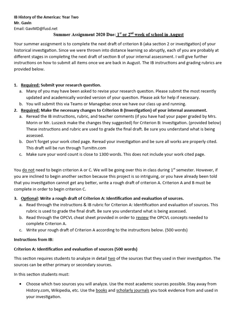 IB HOTA Year Two Summer Assignment 2020 | PDF | Primary Sources ... IB HOTA Year Two Summer Assignment 2020 | PDF | Primary Sources ...