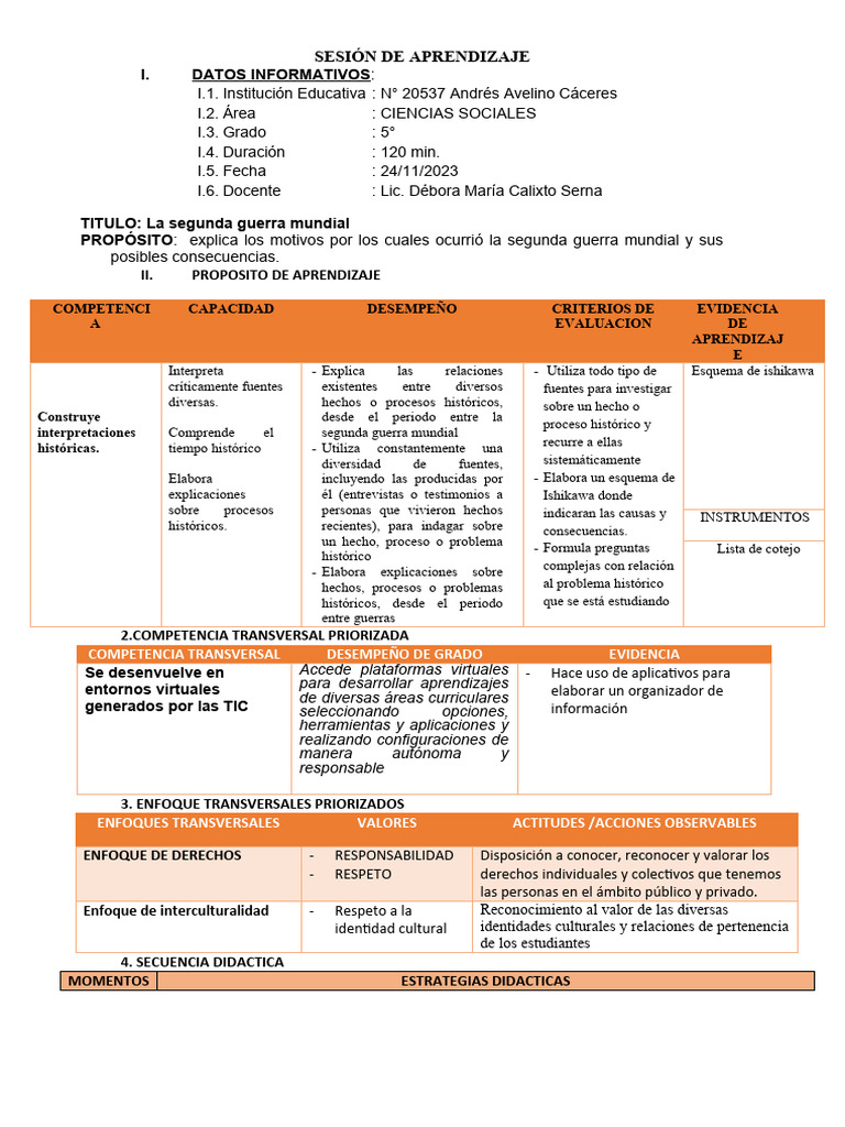 Sesión de Aprendizaje 24 - 11 CCSS 5° | PDF