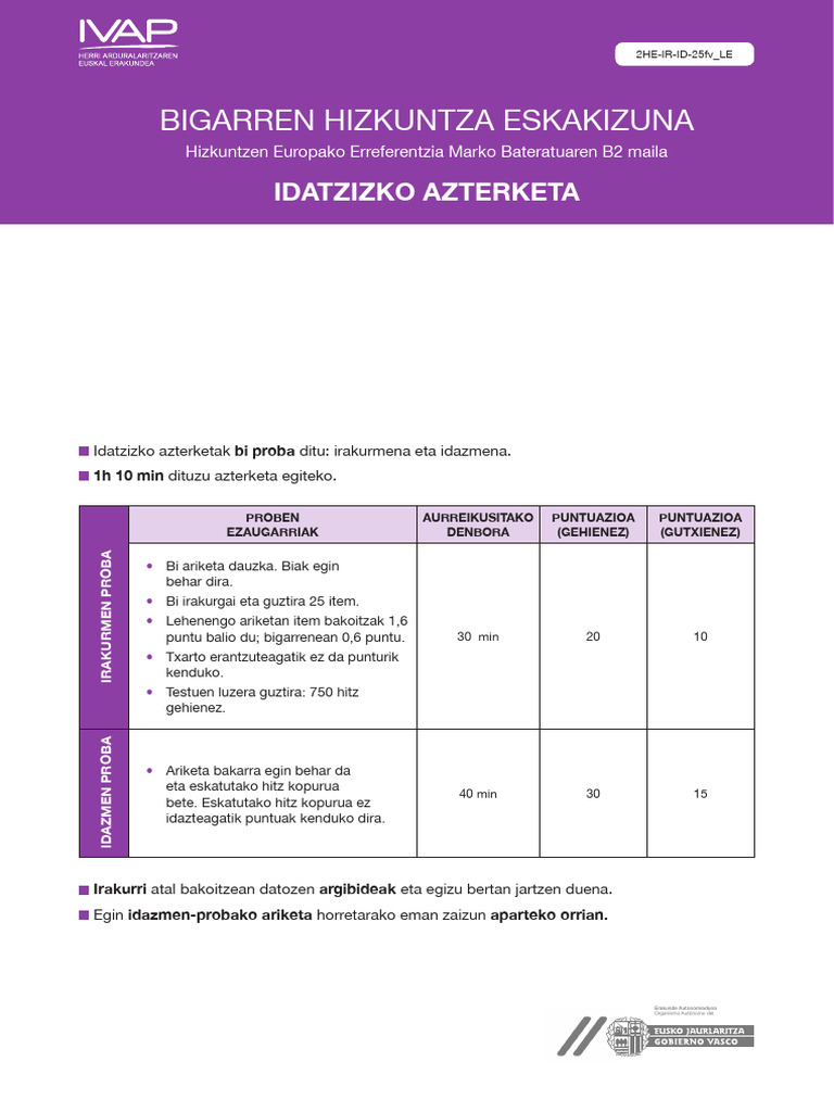 Examen Euskera | PDF
