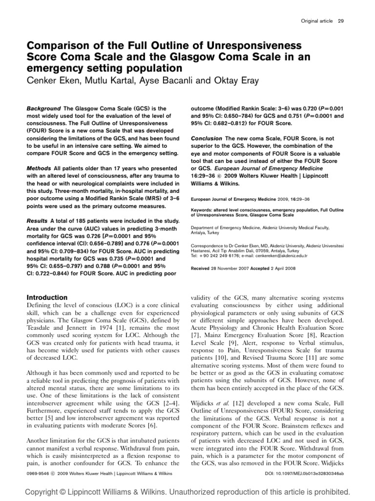 Comparacion GCS y Four | PDF | Receiver Operating Characteristic | Coma