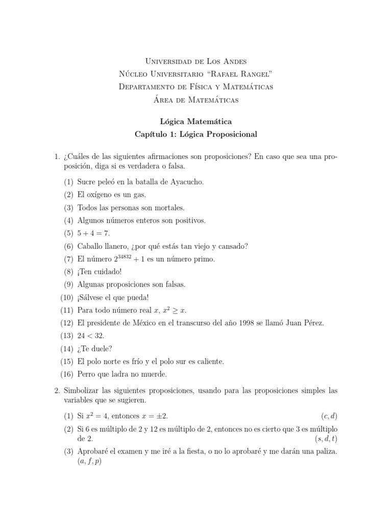 Cap1 Proposiciones | PDF | Expresiones lógicas | Lógica matemática