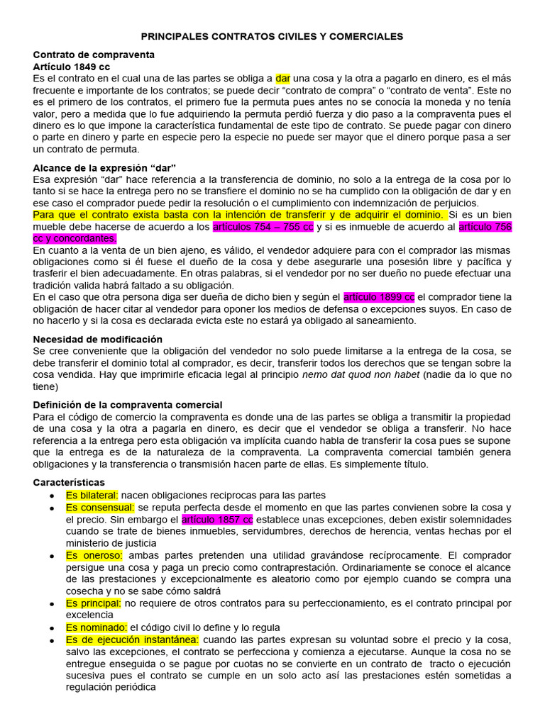 Principales Contratos Civiles y Comerciales | PDF