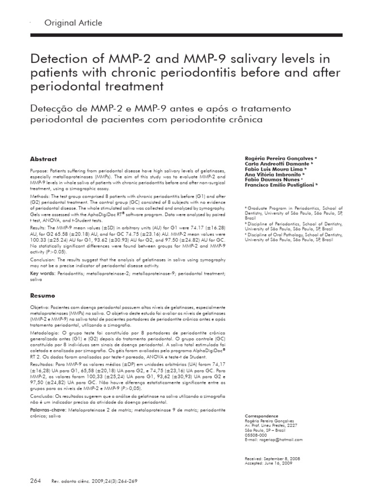 Detection of MMP-2 and MMP-9 Salivary Levels in Patients With Chronic ...