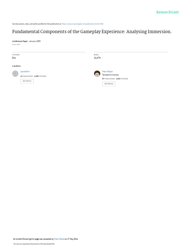 2005 Fundamental Components of The Gameplay Experience | PDF ...