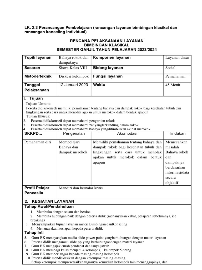 LK. 2.3 Siklus 2 - Perancangan Pembelajaran (Rancangan Layanan ...