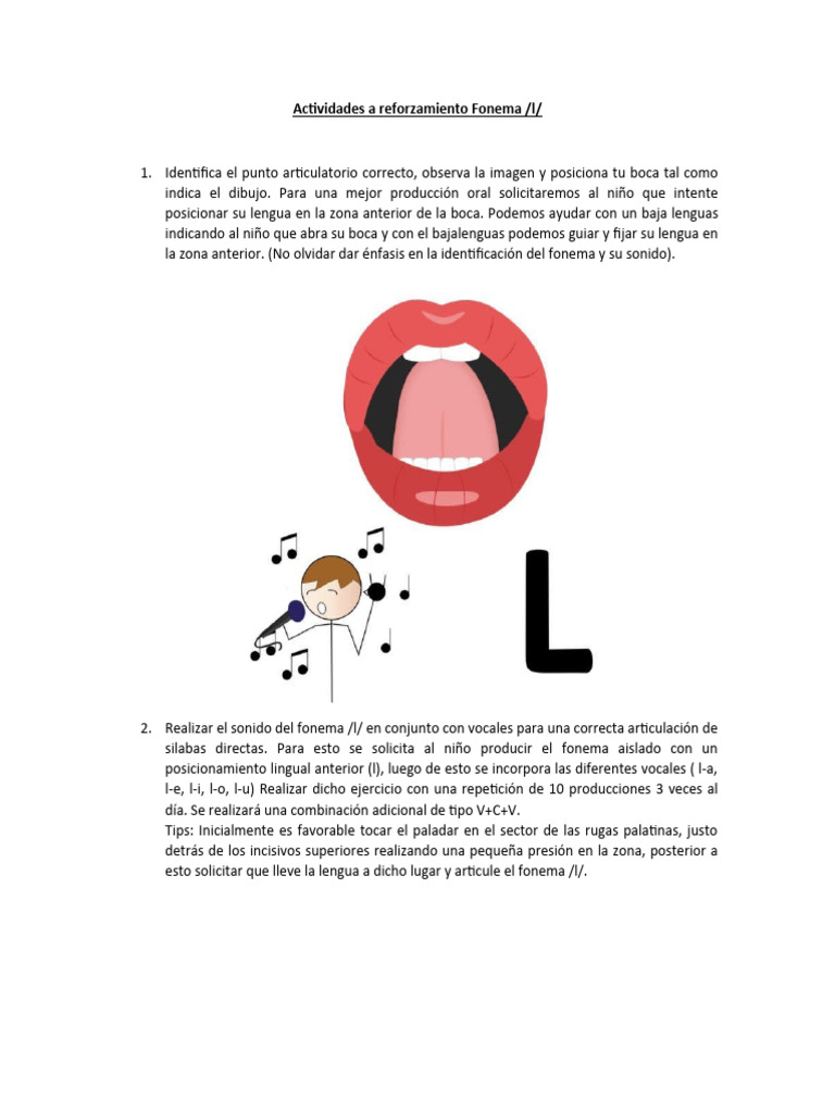 Actividades A Reforzamiento Fonema L | PDF | Vocal | Lingüística