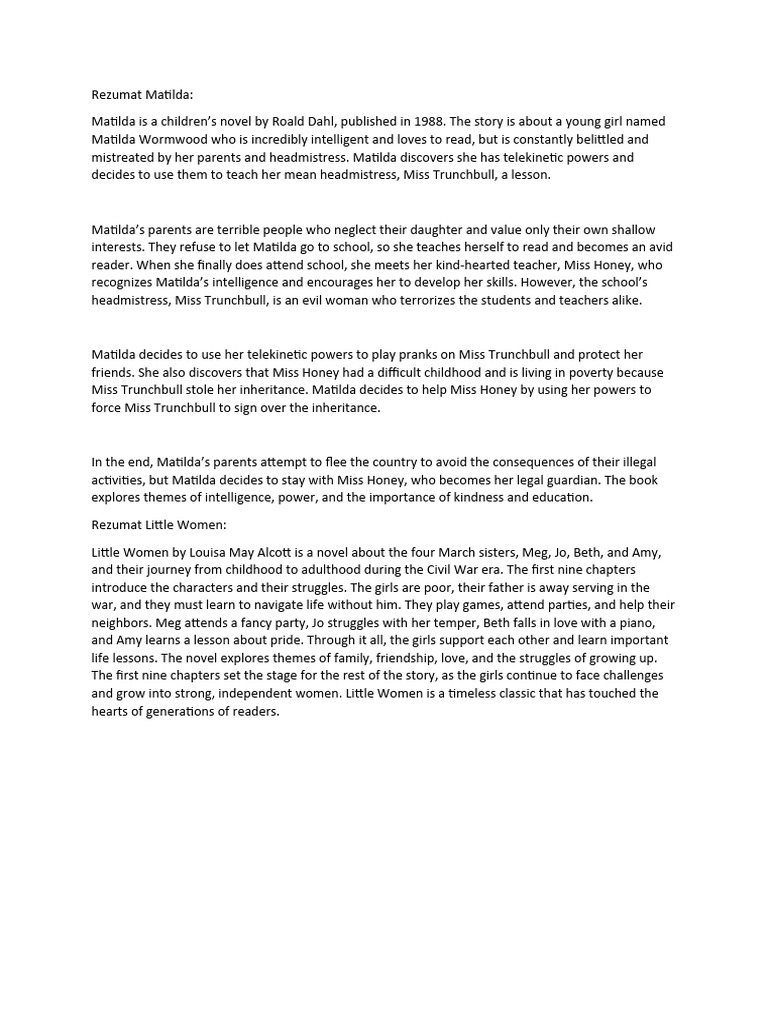 Rezumat Matilda+ Little Women | PDF