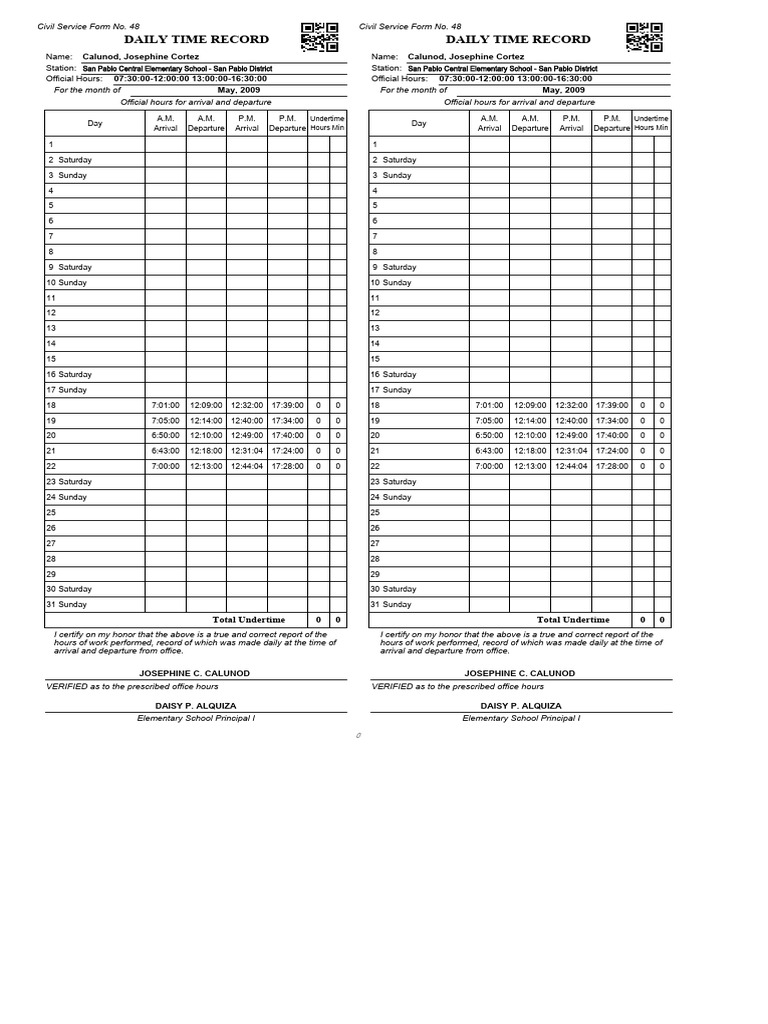 Daily Time Record Daily Time Record | PDF