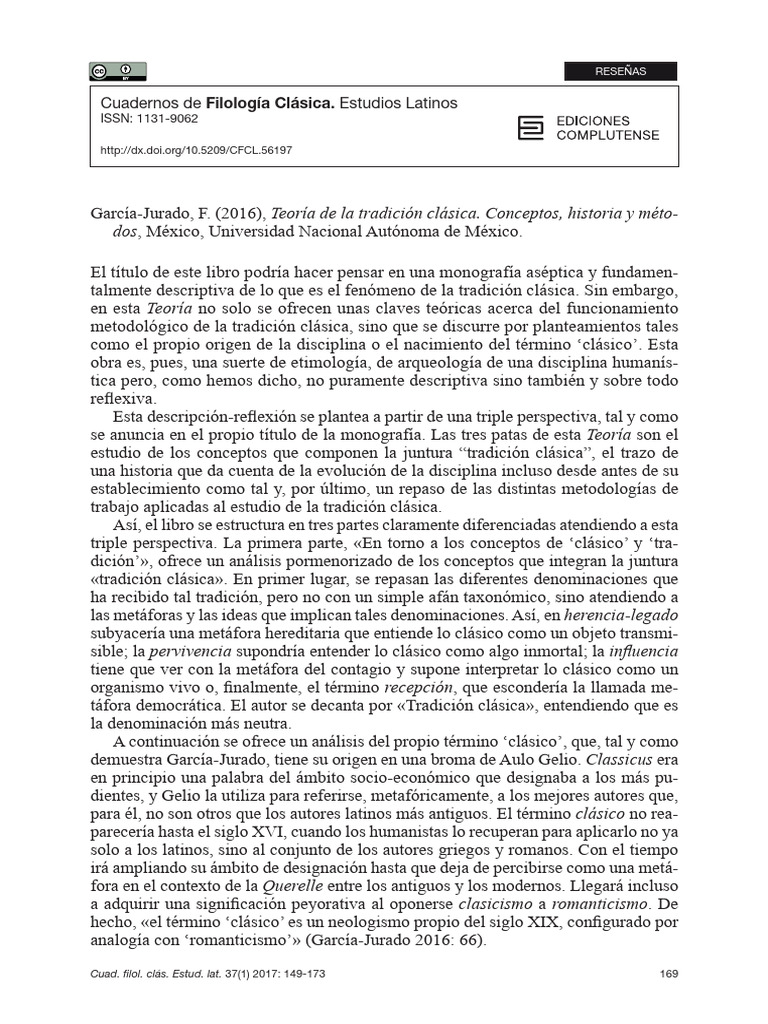 F. Garcia Jurado, Teoria de La Tradición Clásica. Conceptos, Historia y Métodos | Descargar ...