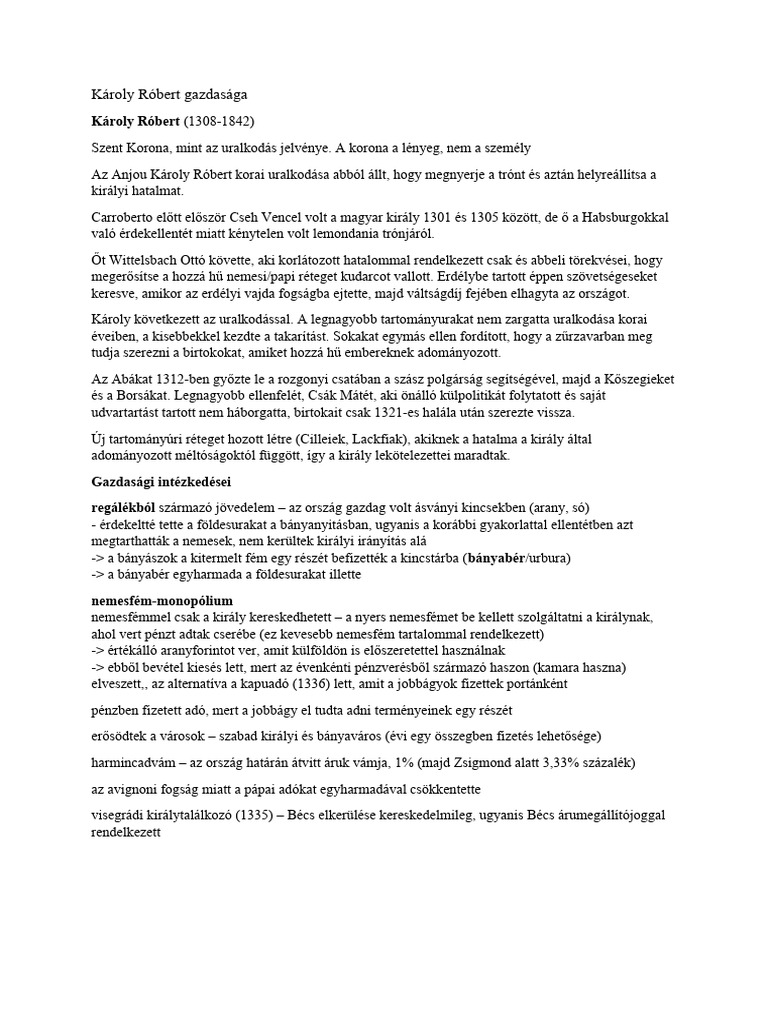 Károly Róbert Gazdasága | PDF