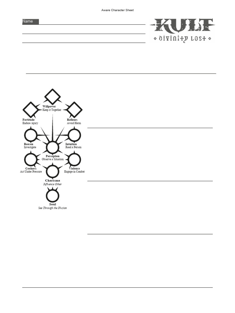 Kult Divinity Lost-Character Sheet Aware | PDF | Psychology