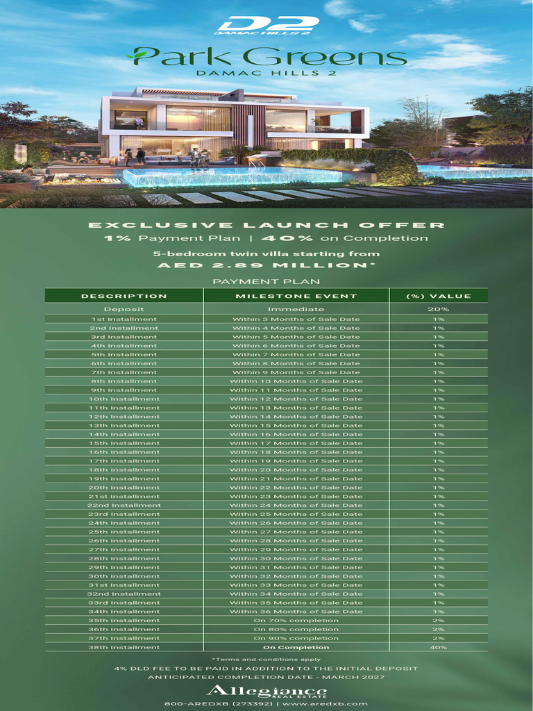 D2 Park Greens Payment Plan EXCLUSIVE LAUNCH OFFER | PDF