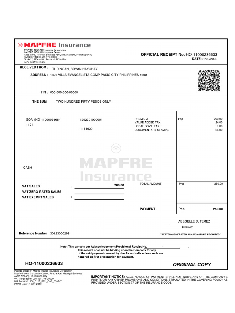 Treasury Official Receipt 30123000298 03012023 TRON2000 5047390 | PDF ...