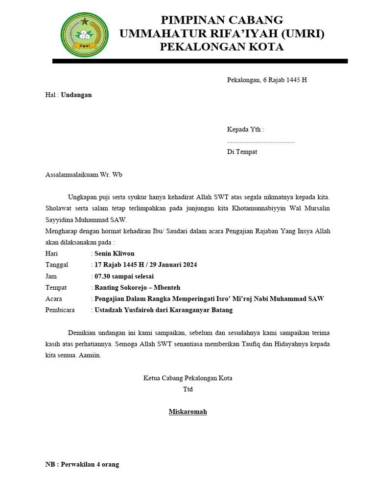 Undangan Rajaban | PDF