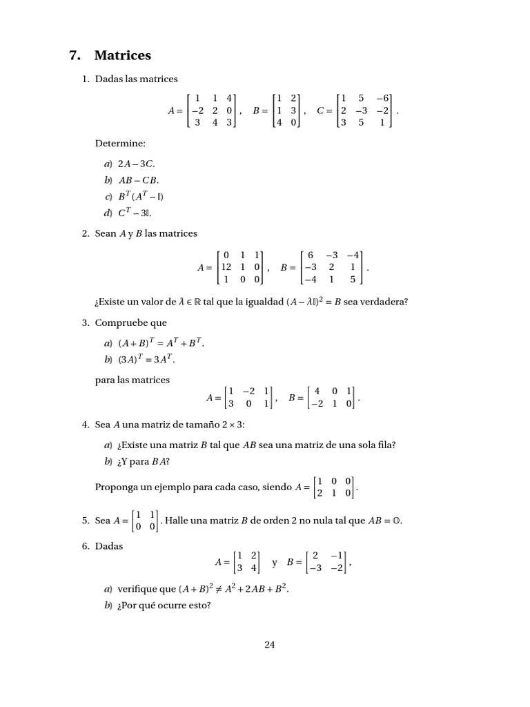 Matrices - Actual - Práctica | PDF | Matriz (Matemáticas) | Objetos matemáticos