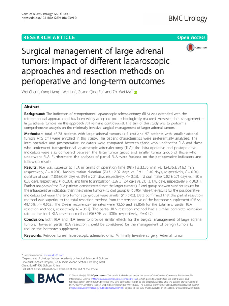 Surgical Management of Large Adrenal Tumors Impact of Different Laparoscopic Approaches and ...