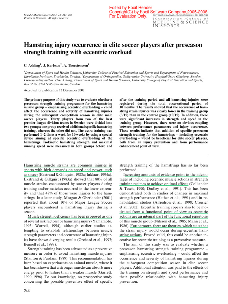 Hamstring Injury in Soccer Eccentric Training | PDF | Strength Training | Skeletal Muscle