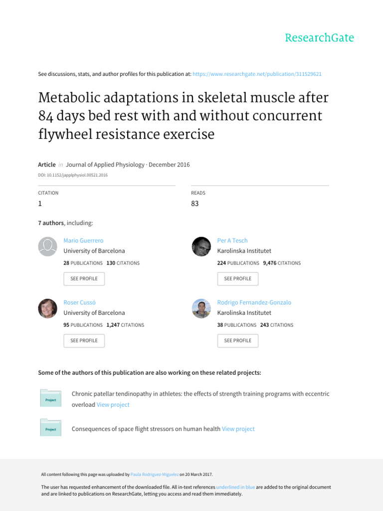 Metabolic Adaptations in Skeletal Muscle After 84 Days of Bed Rest With and Without Concurrent ...