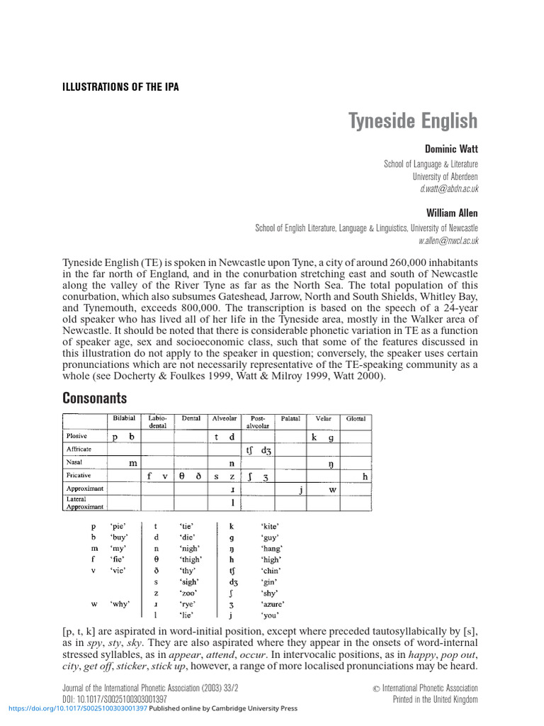 Tyneside English Watt Allen 2004 | PDF | Stress (Linguistics) | Syllable