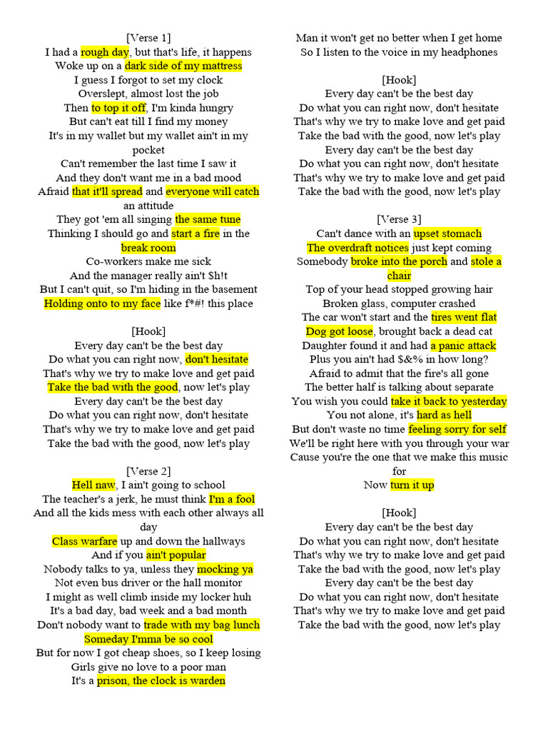 Best Day Song Highlighted | PDF