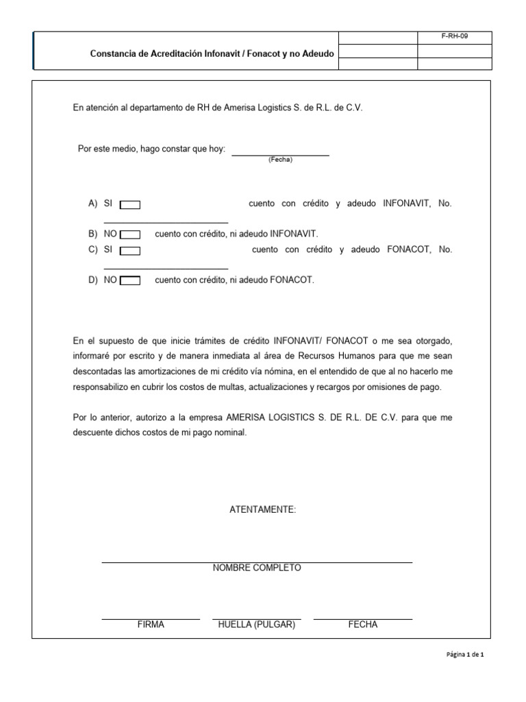 Constancia de No Adeudo Infonavit/Fonacot | PDF