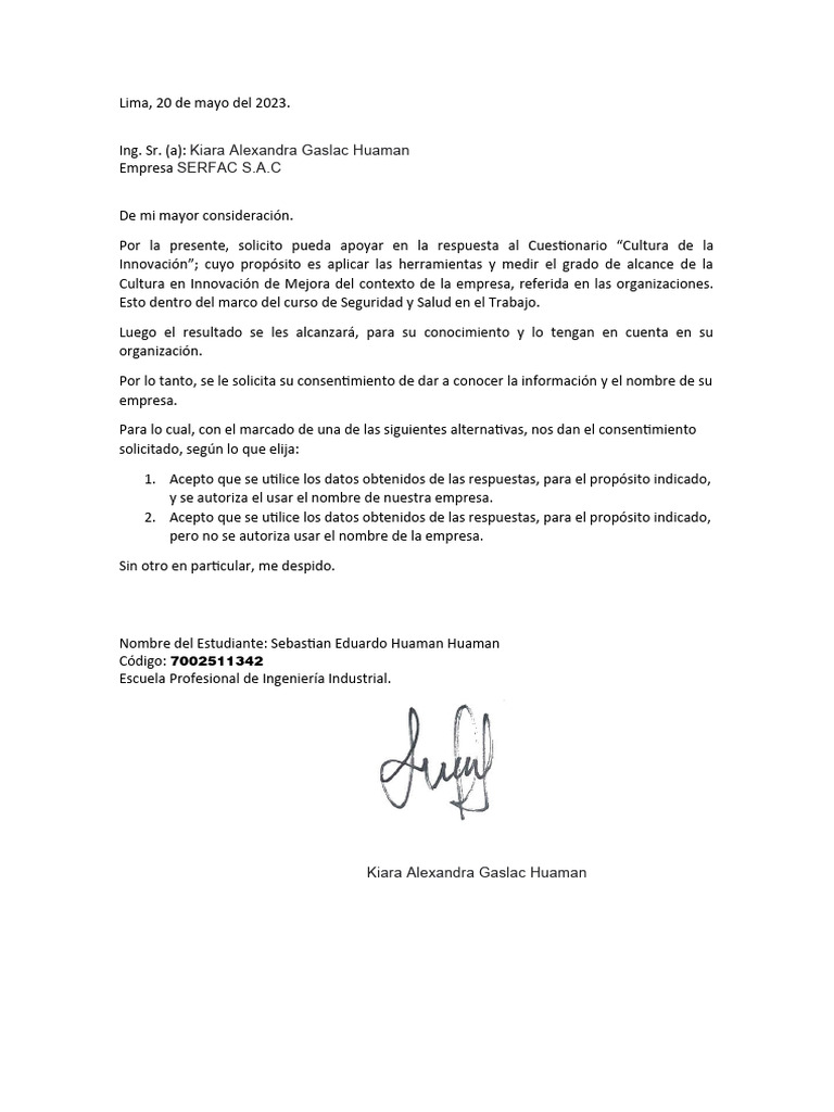 Carta SERFAC S.A.C | PDF