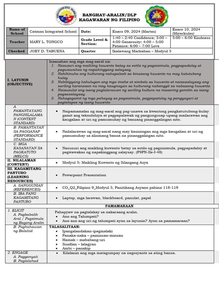 DLP-FILIPINO 9-Q2W5-Niyebeng Itim | PDF