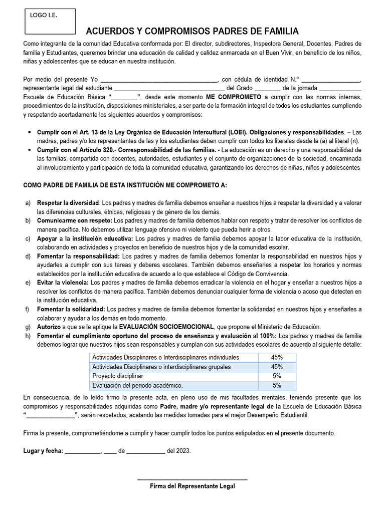 Acuerdos y Compromisos Padres de Familia 2023-2024 | PDF | Familia ...