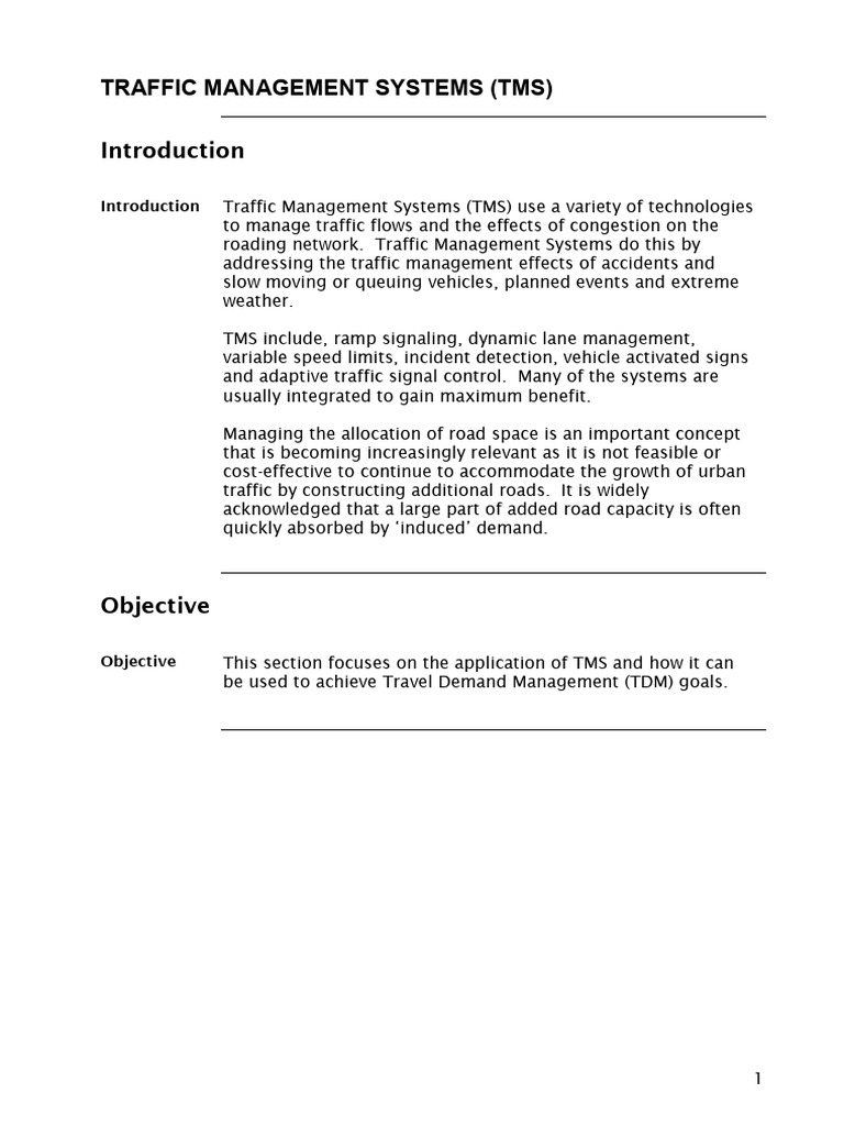 Traffic Management Systems (TMS) | PDF | Traffic | Controlled Access ...