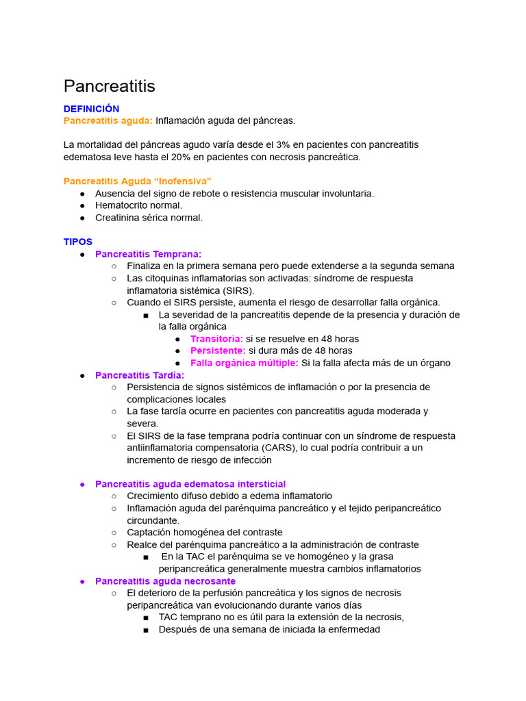 Apuntes Pancreatitis | PDF