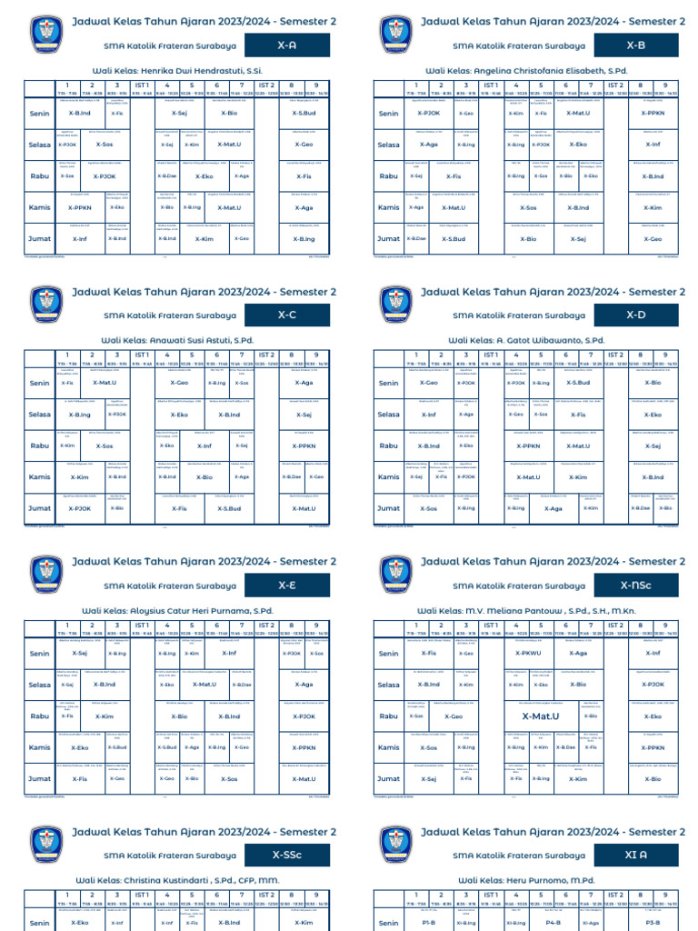 Revisi-Jadwal Kelas Semester Genap Tahun Ajaran 2023-2024 | PDF