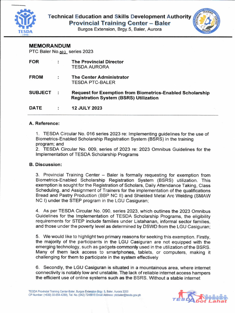 Request For BSRS Exemption PTC BAler | PDF