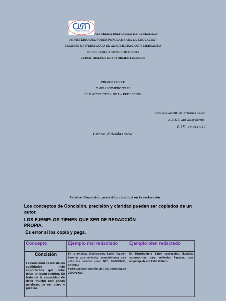 Cuadro Concisión Precisión Claridad en La Redacción 1 | PDF