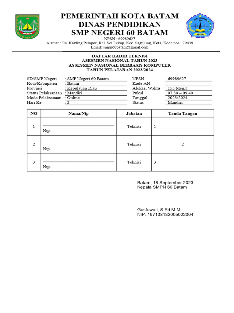 Daftar Hadir Teknisi ANBK Tahun 2021 (Repaired) | PDF