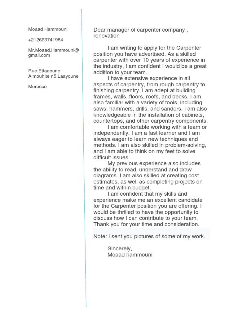 Carpenter Job Application | PDF