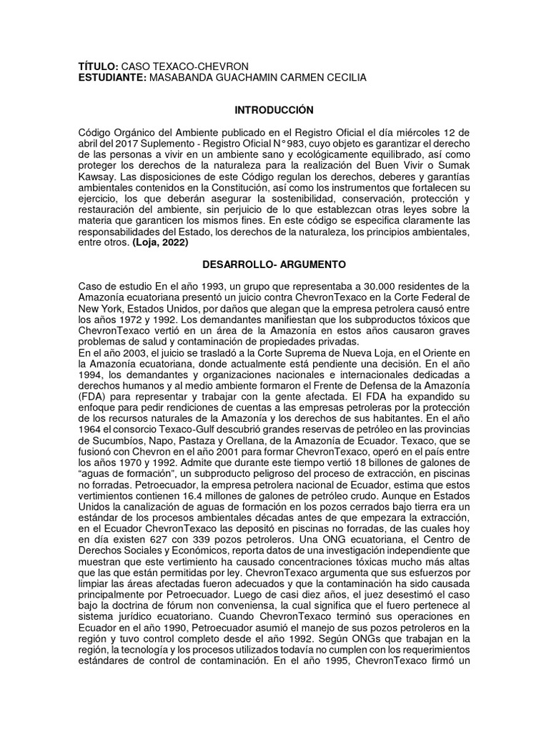 Caso Texaco-Chevron | PDF | Ecuador | Contaminación