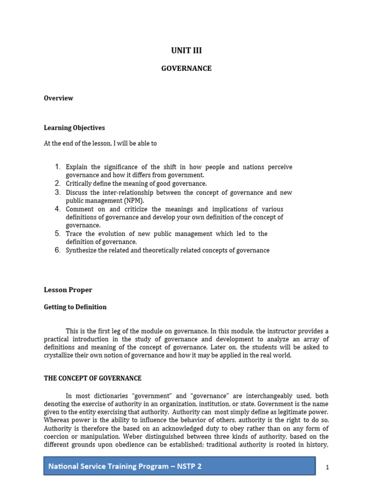 NSTP Unit 3 | PDF | Governance | Good Governance
