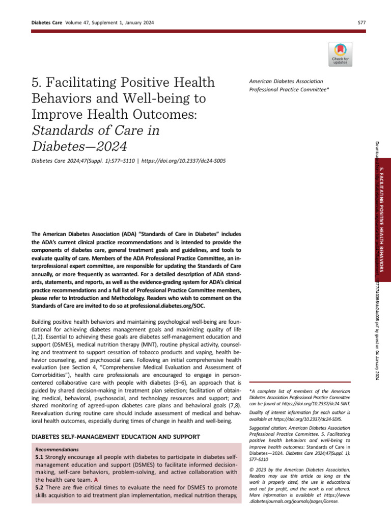 Standards of Care in Diabetes - 2024: 5. Facilitating Positive Health ...