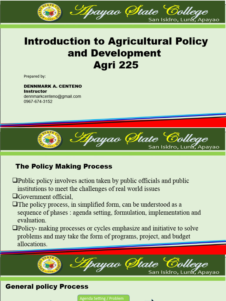 Introduction To Agricultural Policy and Development Agri 225 | PDF | Policy | Political Science